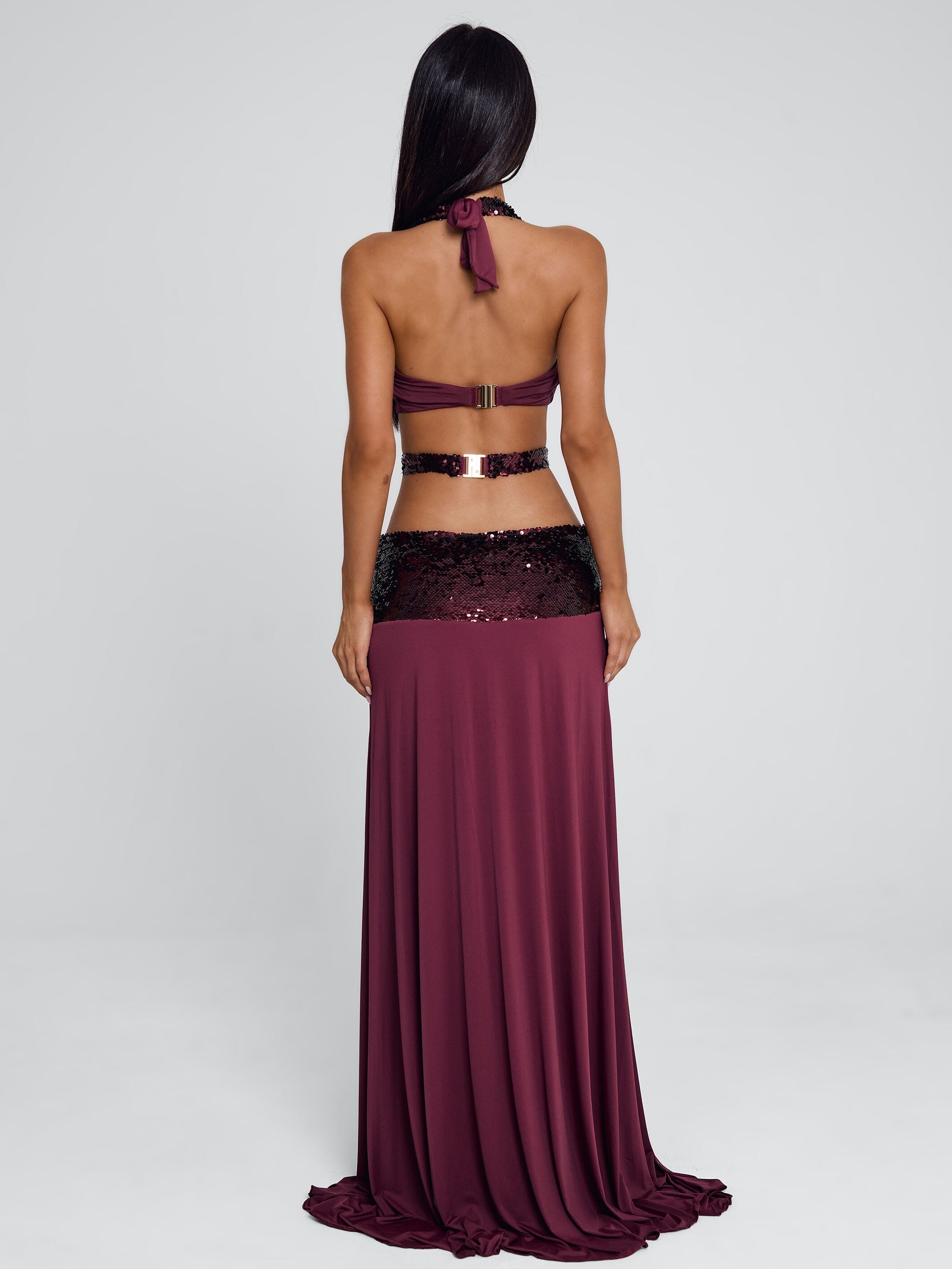 Aluna Maxi Skirt Burgundy | Outcast UK