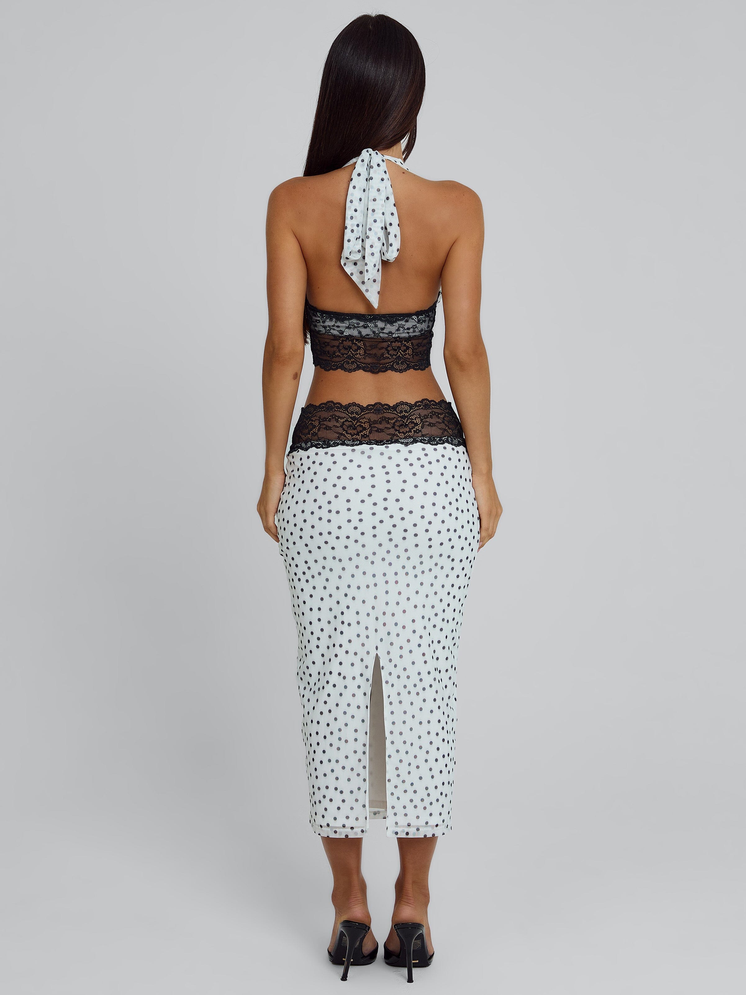 Jazara Midi Skirt Black Polka Dot | Outcast UK