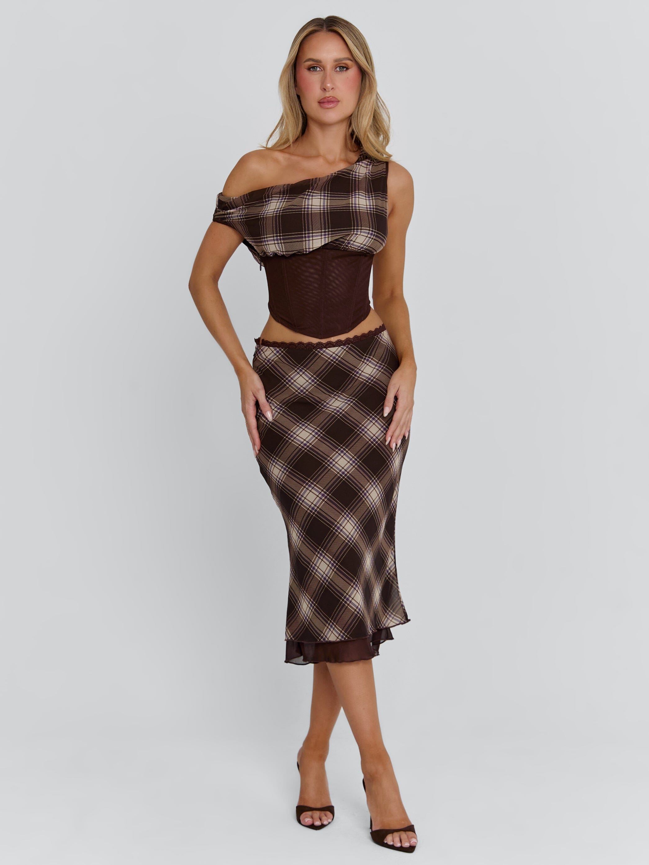 Narelle Top Brown Check | Outcast UK